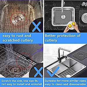 Silicone sink mat protectors for Kitchen 16.4''x 12.5''.JIUBAR Kitchen Sink Protector Grid for Farmhouse Stainless Steel accessory with Center Drain.(Grey)