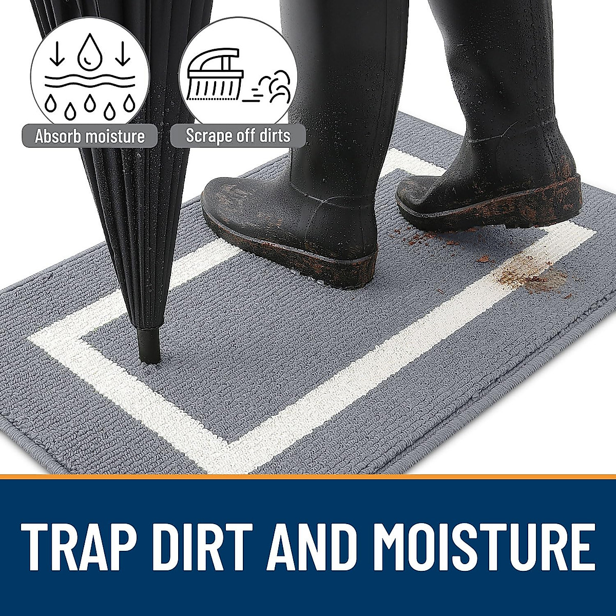 OLANLY Indoor Door Mat, 30x17, Non-Slip Absorbent Resist Dirt Entrance Mat, Washable Low-Profile Inside Entry Doormats for Entryway, Grey