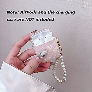 ZHIRUAN Airpods Case Earbuds Case Protective Cover Skin with Pearl Keychain Airpods Accessories Compatible with AirPods Charging Case 2 & 1 (Pink)
