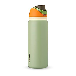 Owala FreeSip Insulated Stainless Steel Water Bottle with Straw for Sports and Travel, BPA-Free, 32-oz, Orange/Green (Camo Cool) & 2-in-1 Water Bottle and Straw Cleaning Brush, Smokey Blue