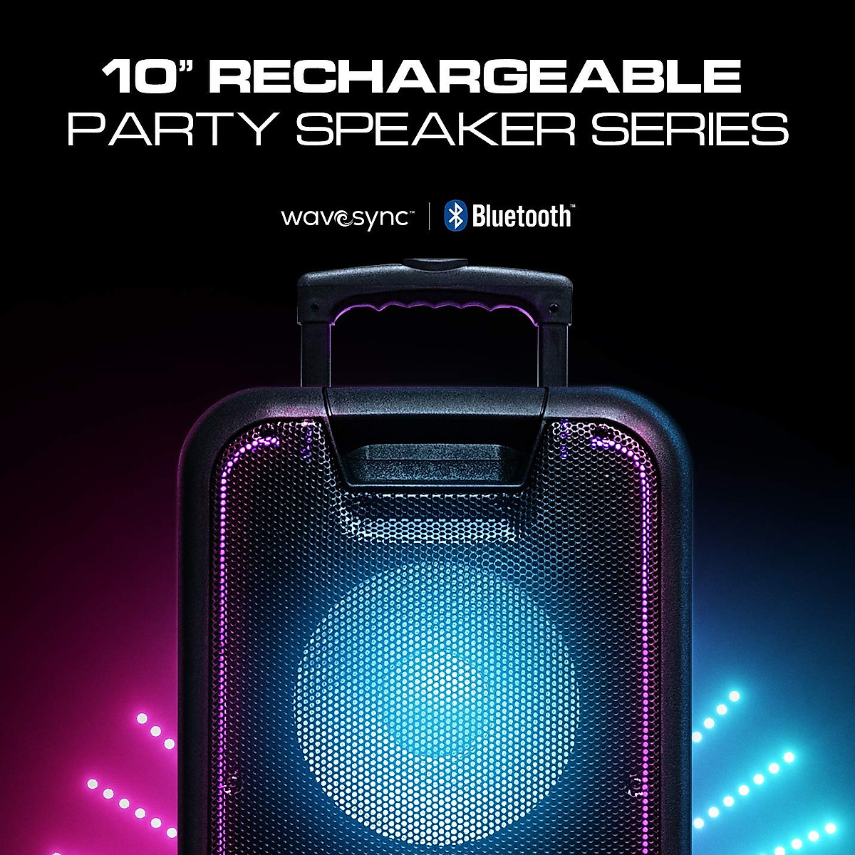 Dolphin SP-210RBT Dual 10" Bluetooth Party Speaker, Neon LED Lights, 3400W, Long-Lasting Battery, X-Bass, Trolley & Wheels