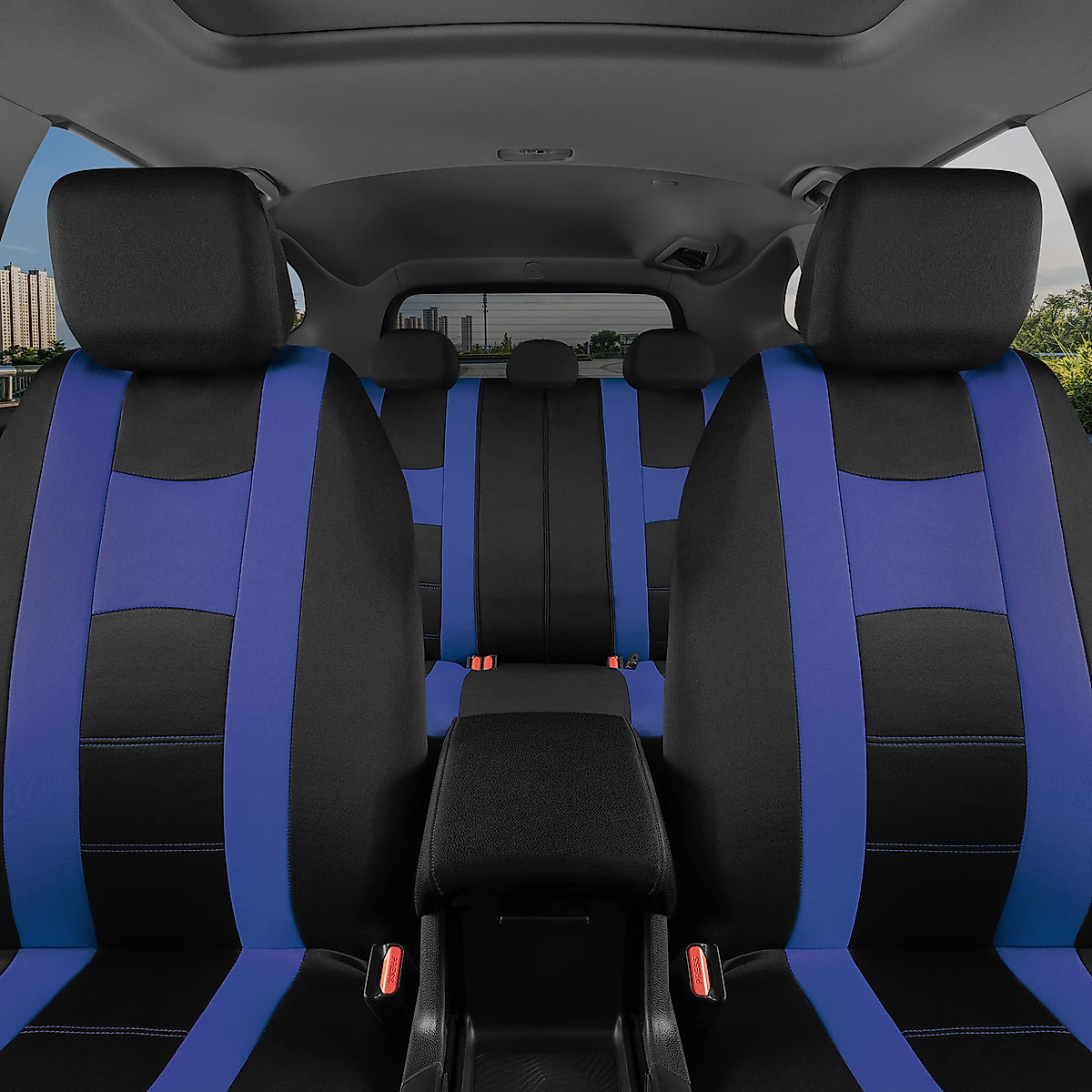 BDK carXS Seat Covers for Cars, Blue Two-Tone with Matching Back Seat Cover, Made to Fit Most Auto Truck Van SUV, Interior Car Accessories, Full Set