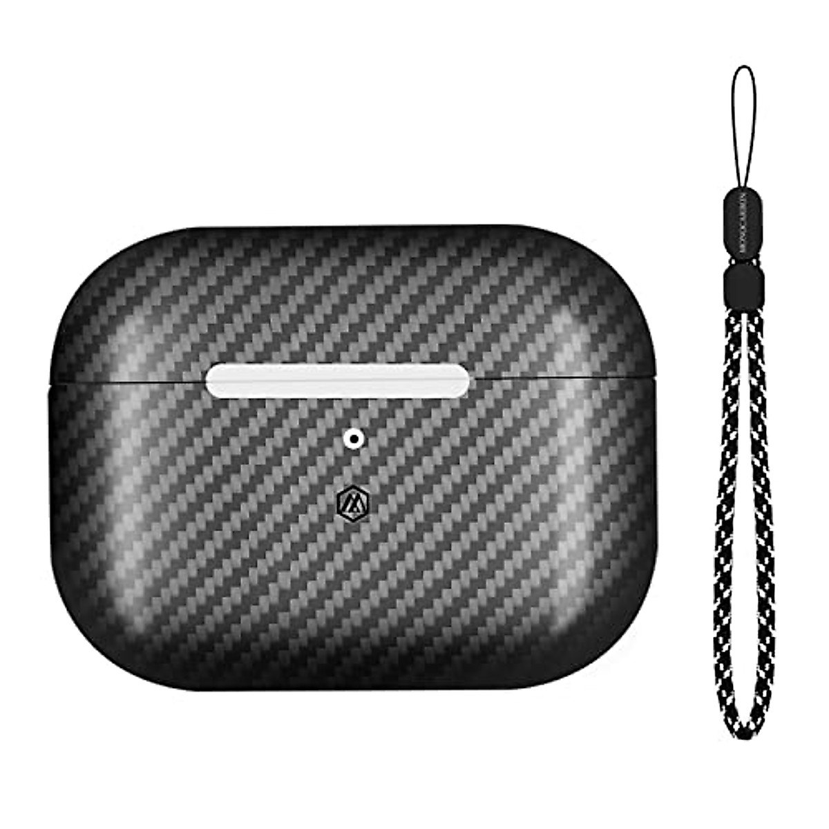 MONOCARBON Real Carbon Fiber Case for AirPods Pro 2nd Generation 2022 with Stripes Lanyard | Slim & Durable Cover for AirPods Pro 2 Accessories | Support Wireless Charging | Shock-Absorbing Protective