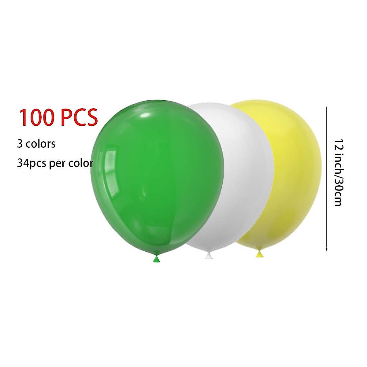JODIDI 100 Pcs 12 Inch Latex Balloons in Green, White and Yellow, Perfect for Spring, Children's Birthday, Summer, Graduation, St. Patrick's Day， Wedding and Baby Shower Party Balloons Decorations
