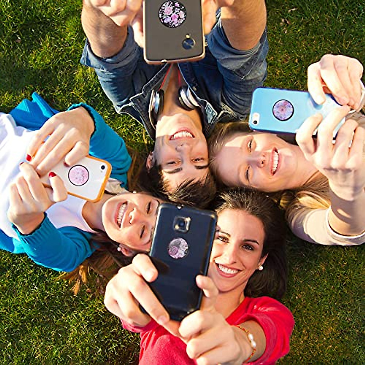 4 Pieces Paper Flowers Phone Grip Holders Flower Pattern Finger Expanding Stand Holder Expanding Grip Widely Compatible with Most Phones and Cases Collapsible Grip for Phones and Tablets