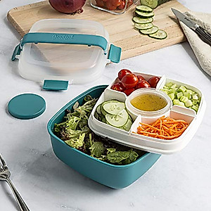 Goodful Stackable Lunch Box Container, Bento Style Food Storage with Removeable Compartments for Sandwich, Snacks, Toppings & Dressing, Leak-Proof and Made without BPA, 56-Ounce, Teal