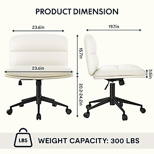 FLEXISPOT Cross Legged Office Chair Armless Desk Chair Comfy Wide Seat Criss Cross Chair with Wheels Vanity Chair for Living Room Bedroom Study Room(White Light Beige)