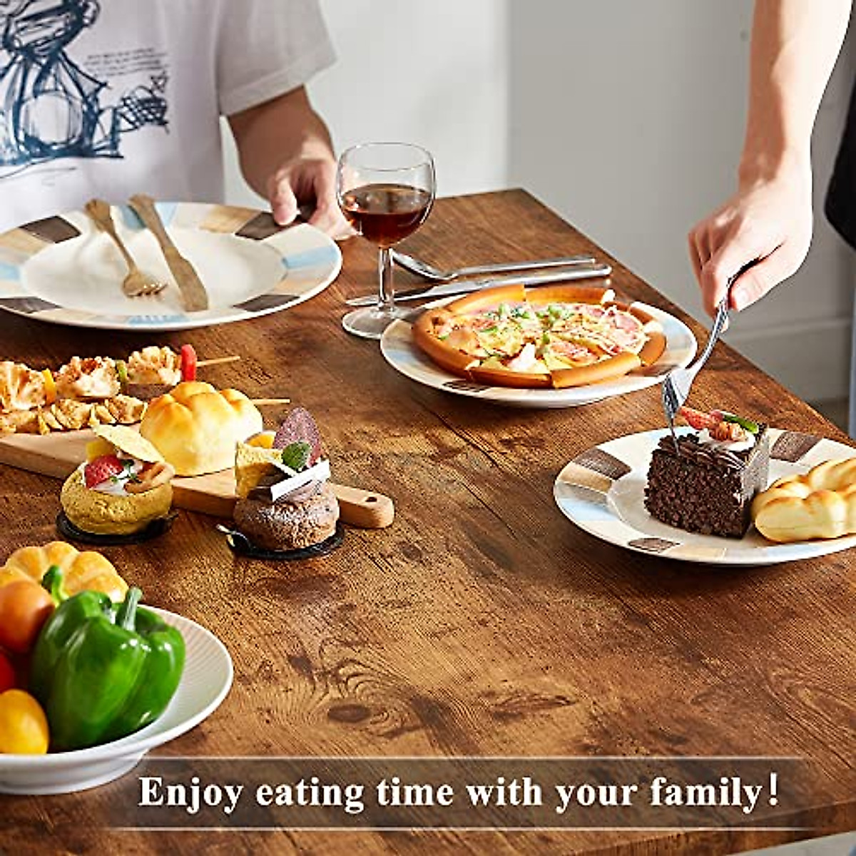 VECELO Dining Table Set for 4 Kitchen Industrial Bar Dinette with Rectangular Tabletop, Save Spacing&Sturdy Metal Frames for Home Breakfast Farmhouse Living Room Small Apartment, Brown