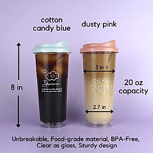 ggümm studio 2-PACK of 20oz Plastic Coffee Cup with Lid, BPA-free Ice Coffee Cup, Reusable Cup Set for Iced Coffee