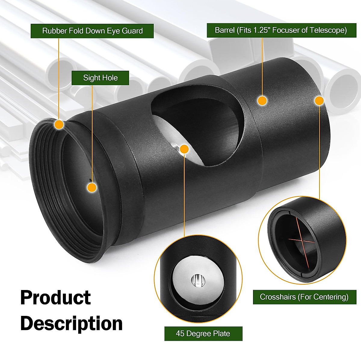 Astromania 1.25Inch Metal Collimating Cheshire Eyepiece Without Laser for Newtonian Reflector Telescope - Short Version