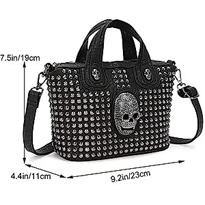 Downupdown Vintage Handbags Women Rivet Purse Gothic Skull Satchel Handbag Leather Tote Bag Top Handle Shoulder Bag Cool Girl-Black