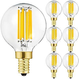 Leools e12 led Bulb dimmable g16.5 6W Equal 60 Watt 600lm AC120V e12 Candelabra Bulb for Chandeliers,Ceiling Fan,Vanity Soft White 3000K Globe e12 Light Bulb 6Pack