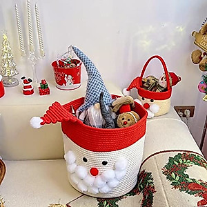 BSMstone Cotton Rope Storage Basket with Lid for Organizing Cute Decorative Closet Organizers for Nursery Toy Candy -Christmas Present