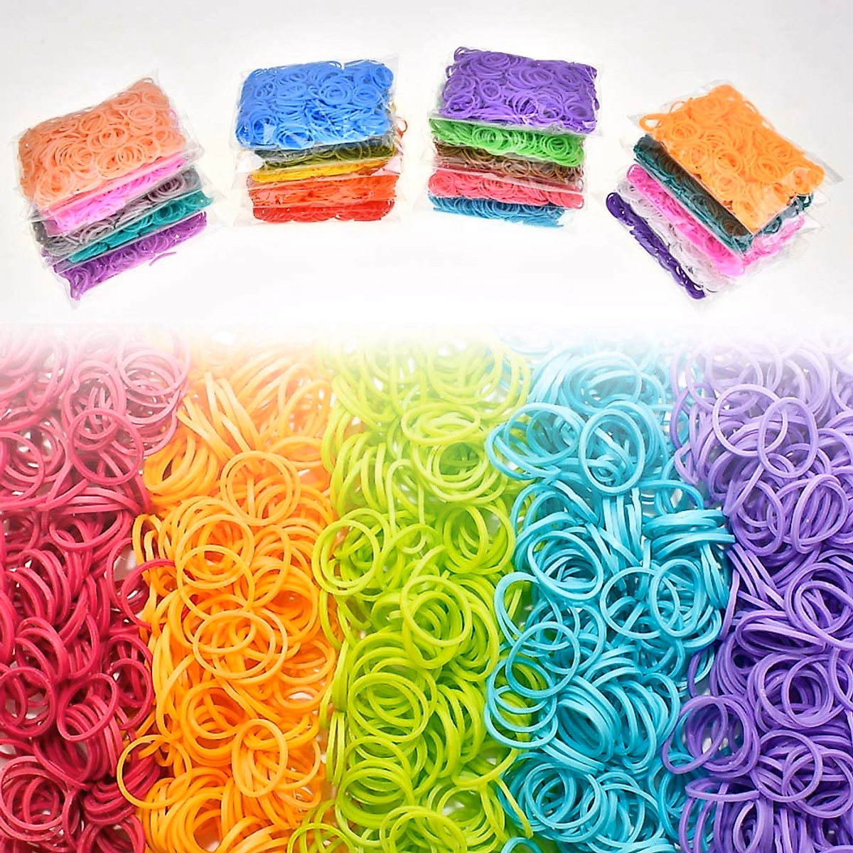 Inscraft Rubber Bands Refill Kit , 12750+ Premium Loom Bands in 26 Colors with 500 Clips ,6 Hooks for Kids Bracelet Weaving Kit DIY Crafting
