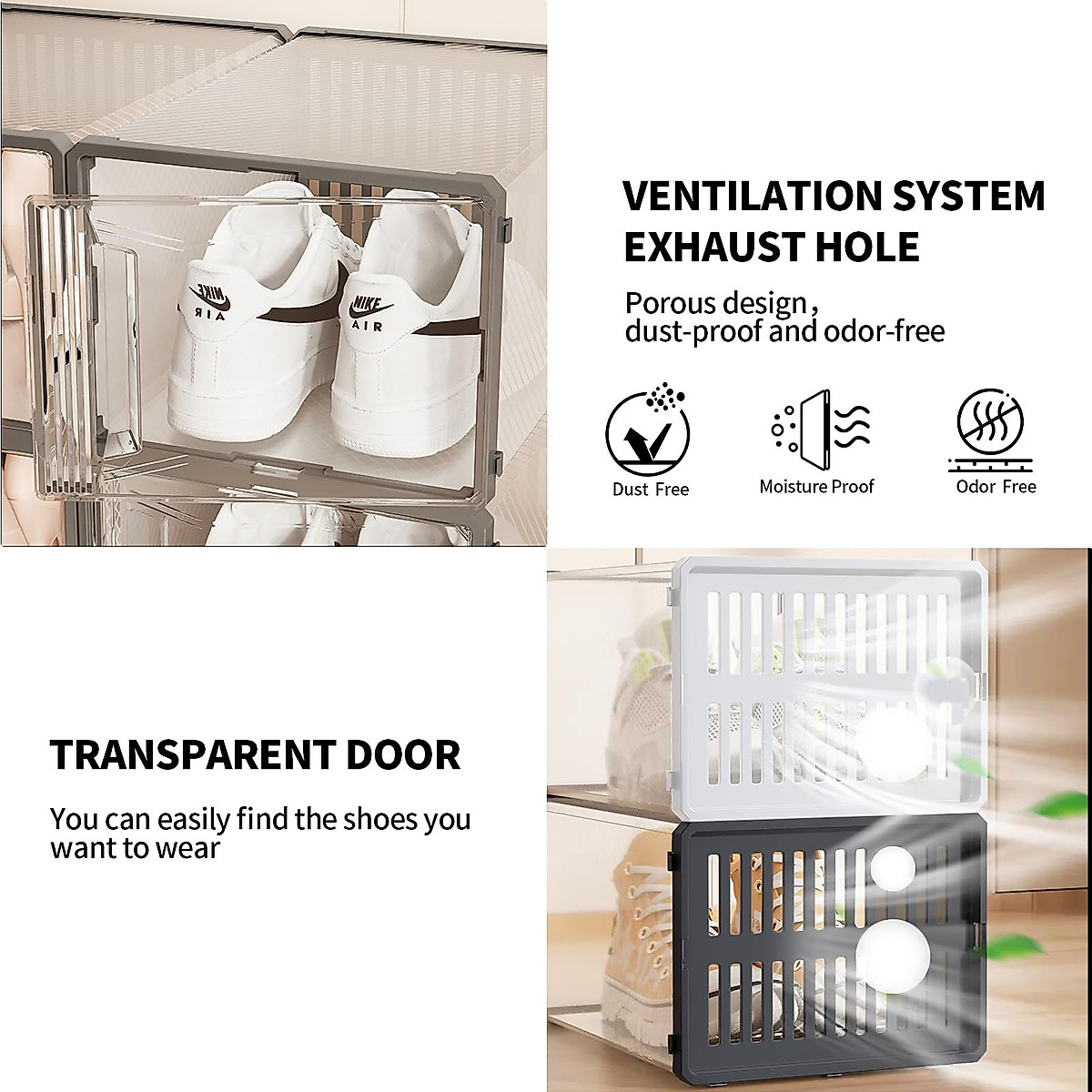 AISNDYOG Shoe Storage Box, 15 Pack Large Clear Plastic Black Stackable Shoe Organizer for Closet, Space Saving Foldable Shoe rack,Substitute for Drawer Organize Unit