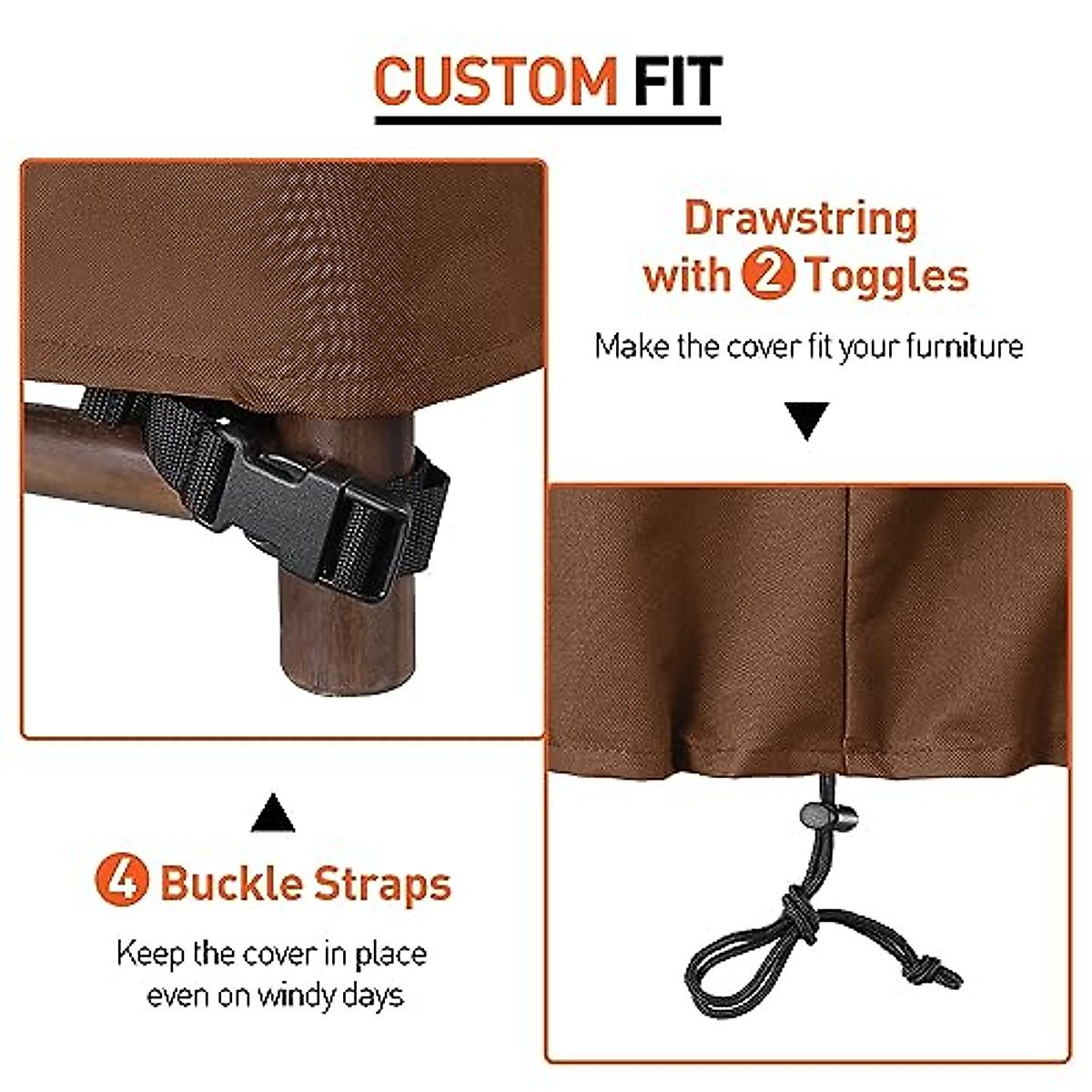 Arcedo Patio Sofa Cover, Waterproof Outdoor 3 Seater Couch Cover, Heavy Duty Outdoor Sofa Cover, Durable Windproof Patio Furniture Sectional Cover, 90W x 34D x 32 H Inch, Brown