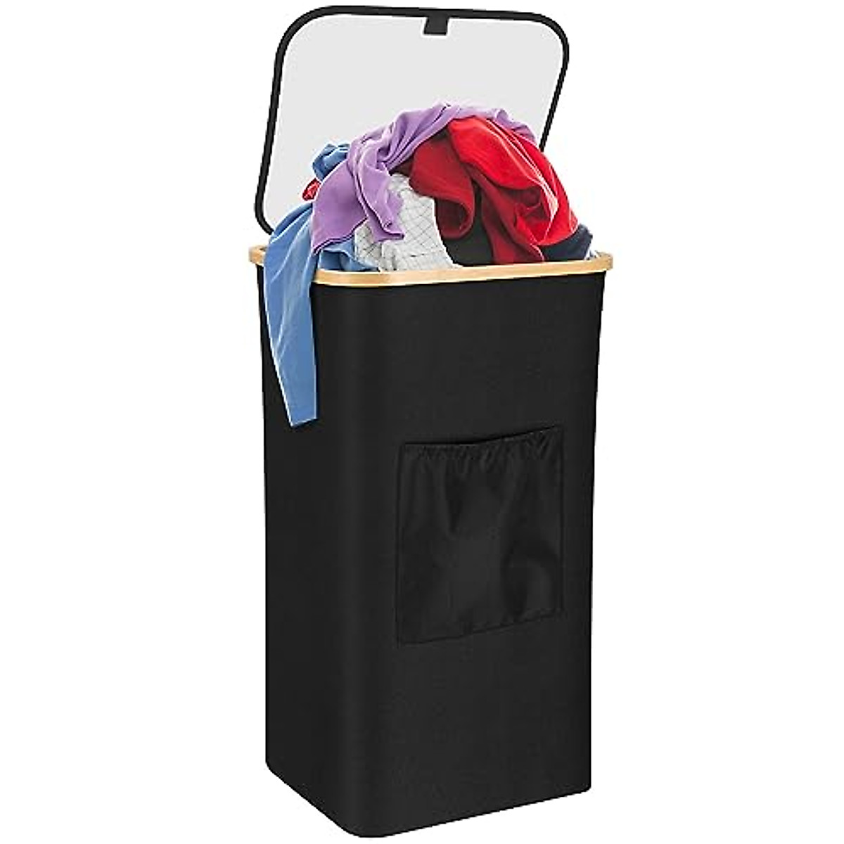 GLCONN Flip-Lid Laundry Hamper Tall Laundry Basket - Collapsible Laundry Bin Storage Basket - Large Hampers with Lid for Laundry, Toys, Clothes, Bedroom, Bathroom, Nursery, Closet - 105L, Black