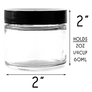 Cornucopia Brands 2oz Straight Sided Clear Glass Jars (12 pack), Airtight Cosmetic Jars for Creams, Balms & Aromatherapy