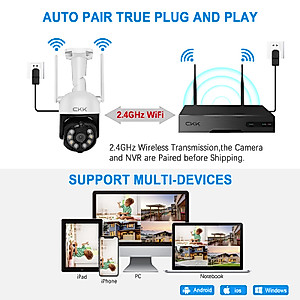 【Pan Tilt Zoom】 Wireless Security Camera System,4pcs 3MP PTZ Cameras Outdoor Indoor, 8 Channel 3MP WiFi Surveillance NVR System with 1TB Hard Drive,Floodlights & Siren Alarm,AI Human Detection