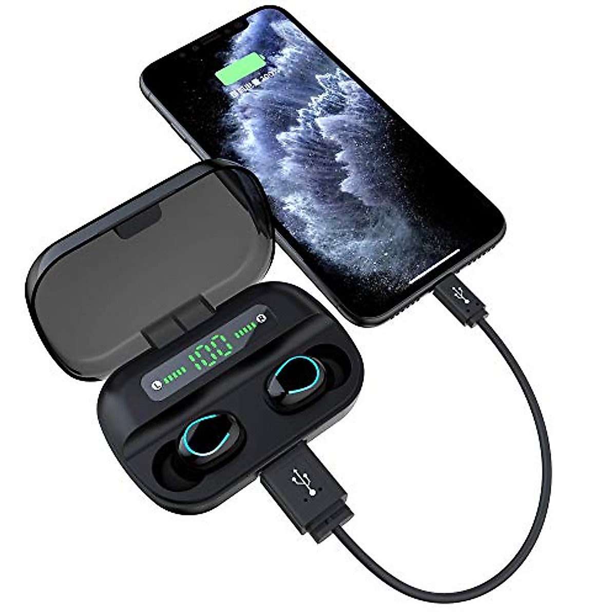 Azpen NVEE Wireless TWS Earbud with 1500mAh Power Bank Charging Case 4 Hrs of Playtime, Over 120 Hrs of Standby and IPX5 Sweat Resistant. Deep Bass and Rich Sound