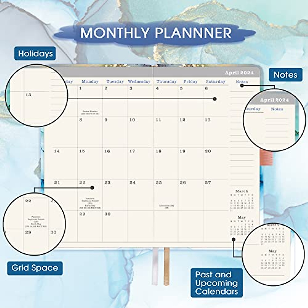 Pocket Planner/Calendar 2023-2026 - Monthly Pocket Planner/Calendar with 63 Notes Pages, Jul. 2023 - Jun. 2026, 3.8" x 6.4", 3 Year Monthly Planner with Inner Pocket + Pen Hold - Teal Waterink