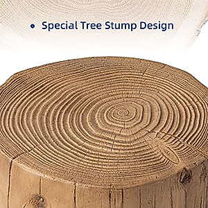 HOMPUS Concrete Outdoor Side Table Tree Stump Modern Round Coffee Table Accent Table Plant Stand Faux Wood End Table Garden Stool for Patio,Home Decor, Living Room(Light Oak)