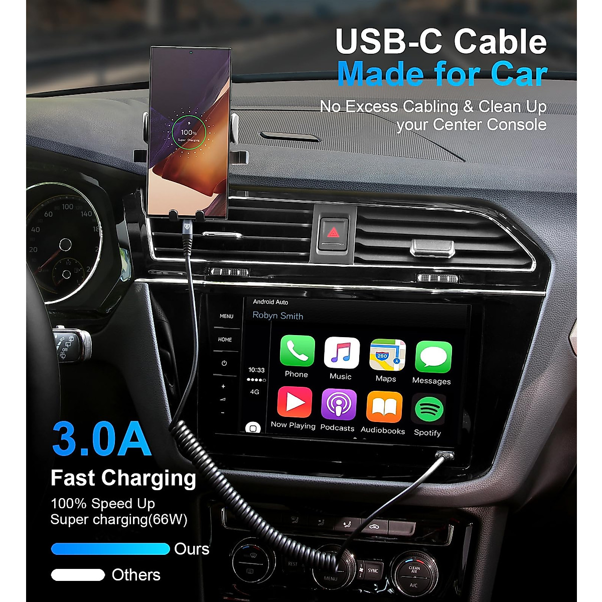 USB C Cable 6ft, 2Pack USB A to USB C 3A Fast Charging, Coiled Type C Charger Cord for Car USB-C Cable Compatible with Samsung Galaxy A10e A20 A50 A51 A71 S20 S10 S9 S8 Plus S10E Note 20 10 9