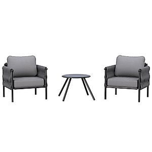 Amopatio Patio Furniture Set 3 Pieces, Modern Outdoor Furniture Sofa Bistro Sets with 6" Thickened Cushion, Metal Outdoor Couch Porch Pool Furniture(Grey)