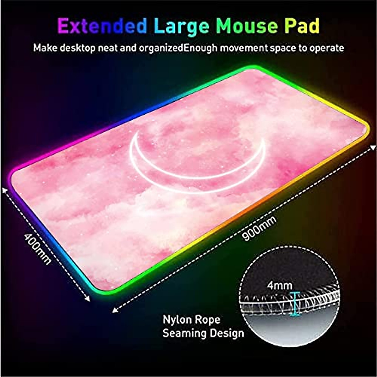 Mouse Pads LED RGB Large Pink Cloud Mousepads XXL Desk Gaming Mouse Mat Smooth Surface Computer Mat Overlock Edge Keyboard Pad 30X80Cm/L