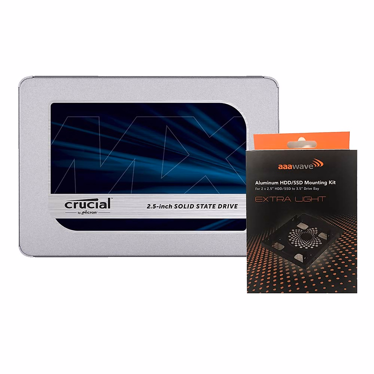 AAAwave Special Bundle - Crucial CT2000MX500SSD1T MX500 2TB Tray SATA 2.5" 7mm Internal Solid State Drive Aluminum HDD/SSD Mounting Kit