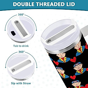 RPLIFE Cute Boy Hearts Black 40 Oz Tumbler with Handle, Stainless Steel Coffee Cup, Insulated Coffee Tumbler