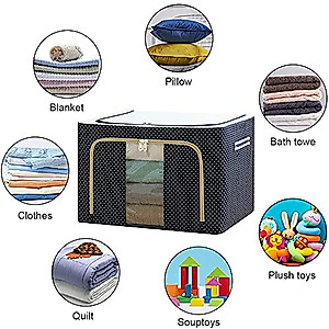 Storage Bins for Clothes , Oxford Cloth Closet Organizer Boxes with Clear Windows & Zippers & Metal Fraem, Foldable Large Capacity Storage Box Great for Clothes,Closets, Bedrooms(2 Pack 22L Blue)…