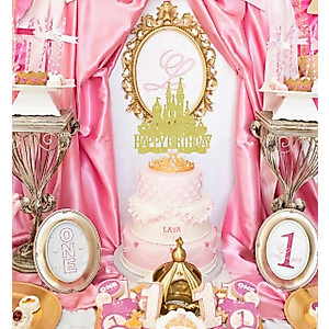MYAMPED Castle Birthday Cake Topper - Double-Sided Gold Glitter Castle Themed Birthday Cake Decoration Supplies - Princess/Prince Birthday Cake Bunting Decor, Photo Booth Props