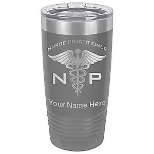 LaserGram 20oz Vacuum Insulated Tumbler Mug, NP Nurse Practitioner, Personalized Engraving Included (Gray)