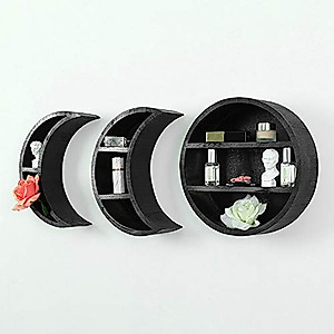 PUXING Hanging Wooden Shelf, Wall Mounted Floating Moon Shelves, Home Wall Decor for Living Room Bedroom Bathroom Kitchen