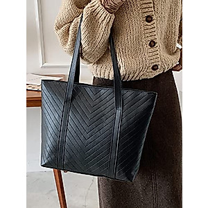 WDIRARA Women's Chevron Shoulder Tote Bag Purses Handbags Medium Handbag Black