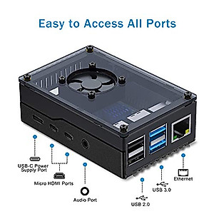 Smraza for Raspberry Pi 4 Case, Raspi 4B Case with Cooling Fan 35MM, 4pcs Heatsinks, 5V 3A USB-C Power Supply for Raspberry Pi 4 Model B RPI 4 8GB/4GB/2GB/1GB
