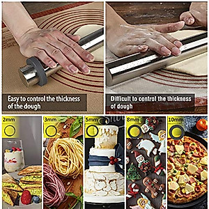Adjustable Rolling Pin with Thickness Rings for Baking -Non Stick Stainless Steel Dough Roller Pin with Bands for Cookie,Wood,Wooden and Bread (Grey, 17.5'')