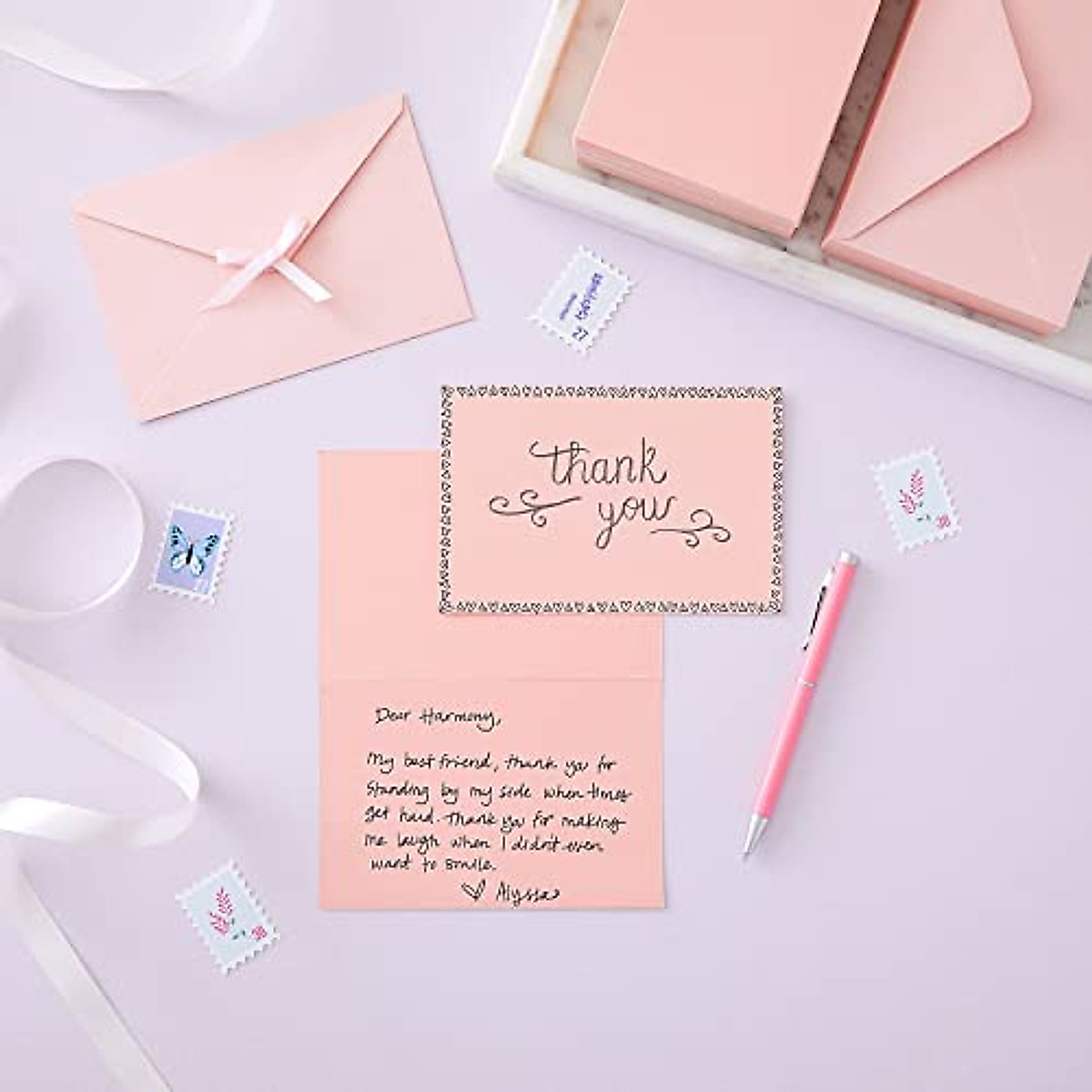 48 Pack Pink Blank Cards and Envelopes, 4x6 Printable Greeting Cards for Baby Showers, Thank You Notes, Wedding Invitations, Birthdays