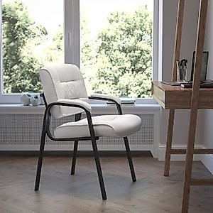 EMMA + OLIVER White LeatherSoft Executive Reception Chair with Black Metal Frame