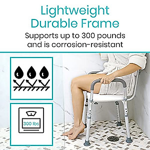 Vive Shower Chair with Arms & Back - Small, Narrow, Medical, Universal Bath Tub Transfer Bench - Safe Adjustable Handicap Stool for Inside Bathtub, Bathroom - Rotating Safety Sliding