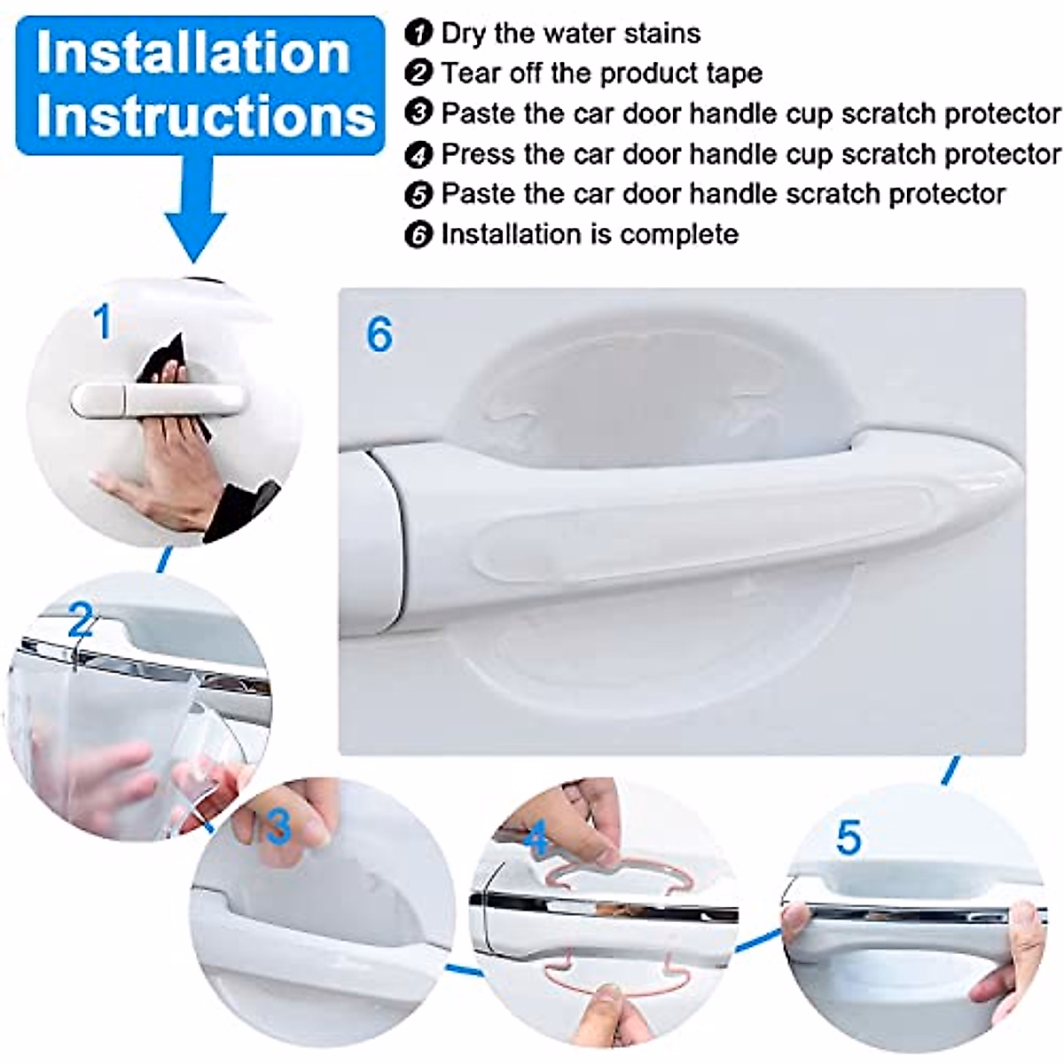 ND 8 PCS Car Door Handle Protector Anti-Collision Sticker Universal Car Door Handle Sticker Car Anti Scratch Door Handle Sticker Paint Anti Scratch Provides Car Door Scratch Protection - Transparent