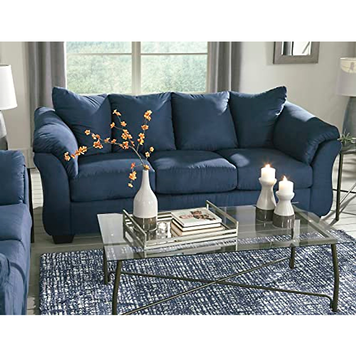 Roundhill Furniture Aruca Navy Blue Microfiber Pillow Back Sofas,