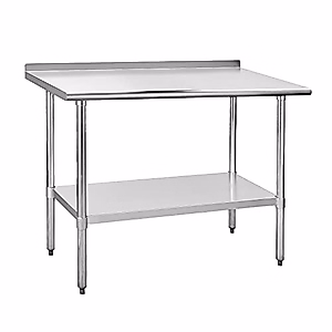 HOCCOT Stainless Steel Table for Prep & Work 24" X 48" inches with Adjustable Shelf and Backsplash, Commercial Workstations, Utility Table in Kitchen Garage Laundry Room Outdoor BBQ