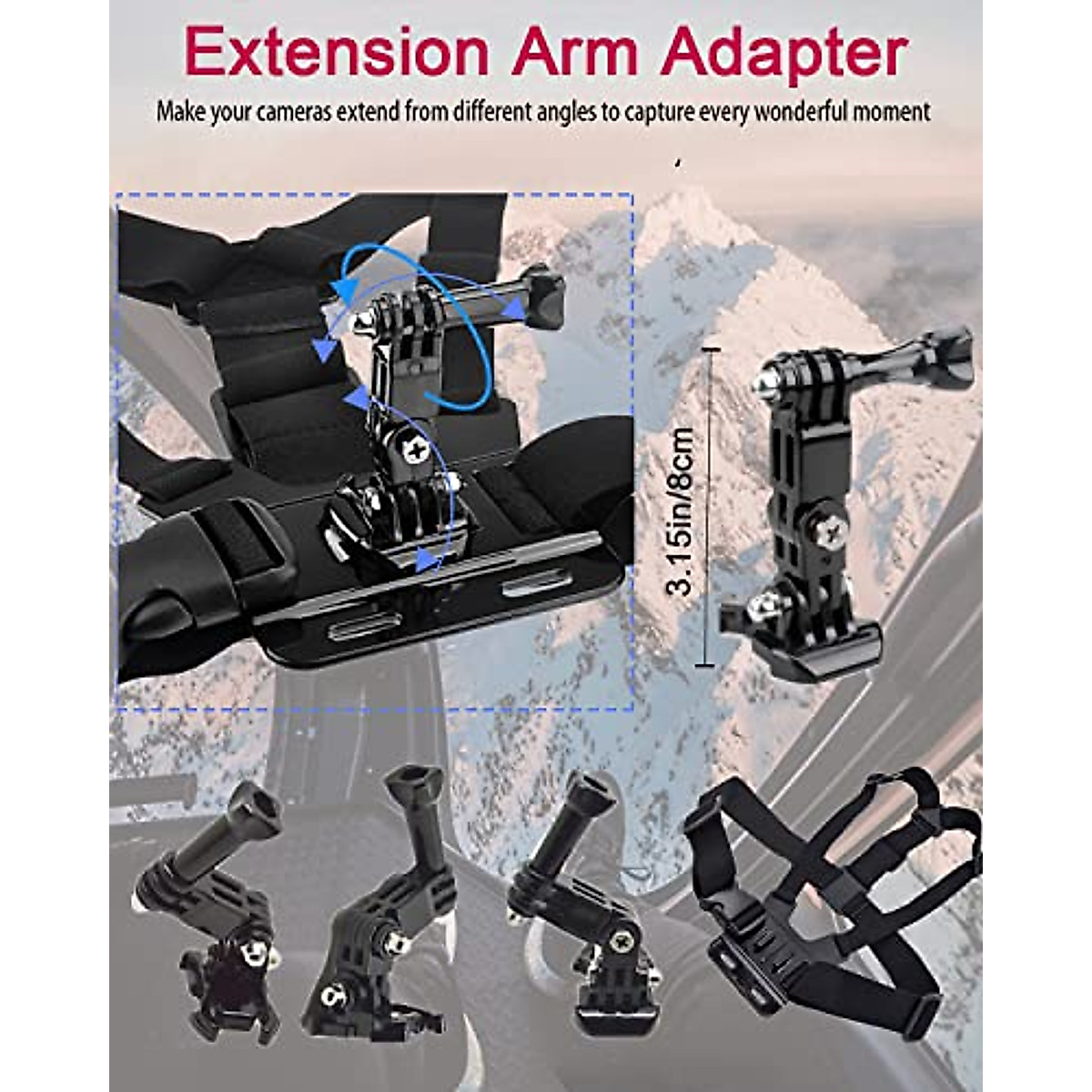Accessories Set for GoPro Hero 11/10/9/8/7/6/5/4,New Quick Release Chest Mount Harness + Head Strap Mount + Extension Arm Straight Joint