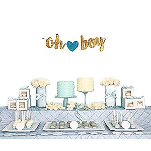 Oh Boy Glitter Banner - Baby Shower Decorations for Boy - Gender Reveal Party Garland