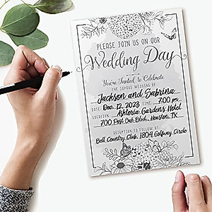 Wedding Invitation Kit with Envelopes - Wedding Drawing Florals Themed Invitations & Envelopes Minimalist Blank Wedding Invitations, Invitation Wedding Kit Set of 25 Beautiful Invitations