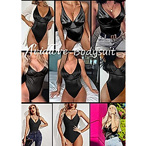 Avidlove Womens Sexy Lingerie Sleeveless Bodysuit V Neck Thong Bodysuits Leotard Tank Tops Black Small