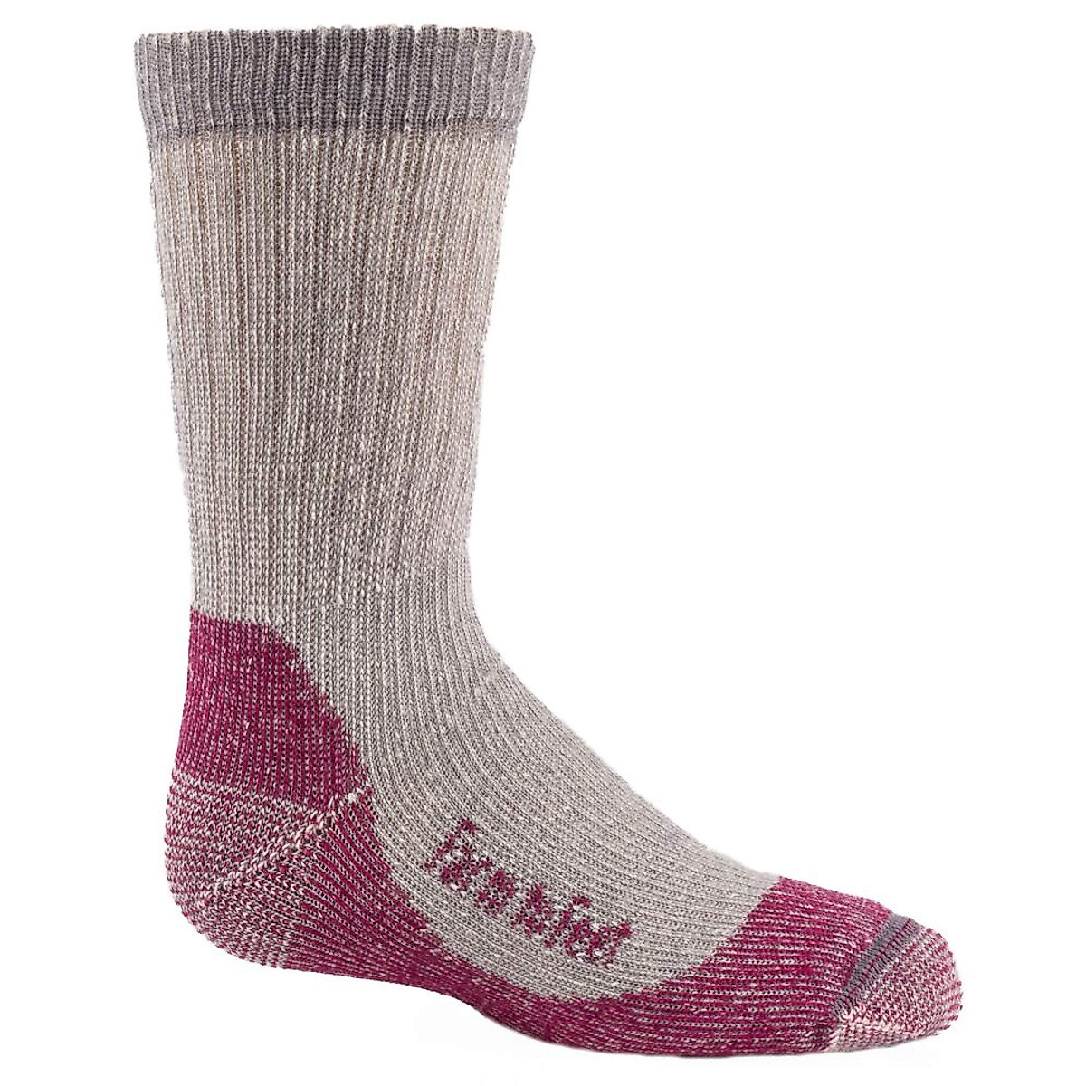 Farm to Feet Kids Boulder No Fly Zone Lightweight Hiking Merino Wool Crew, Berry, Large