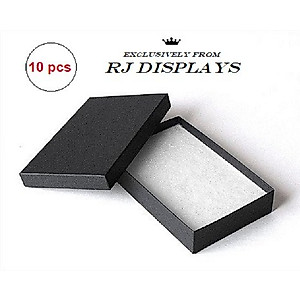 10 Pack Cotton Filled Matte Black Color Jewelry Gift and Retail Boxes 5.25 X 3.75 X 1 Inch Size by R J Displays